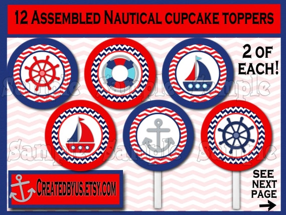 Nautical Cupcake Toppers Nautical Baby shower Decorations | Etsy