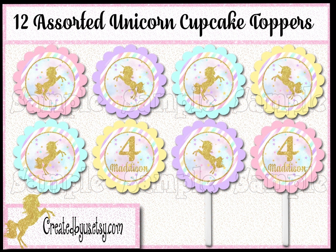 Unicorn Cupcake Toppers Glitter Unicorn Birthday Decorations Custom ...