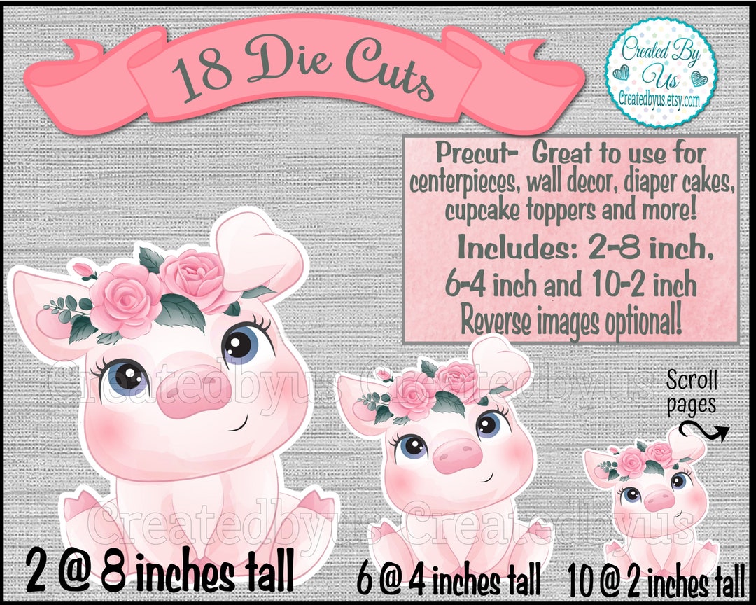 Girl Baby Pig Cutouts Party Decorations Farm Baby Shower Baby Pig ...