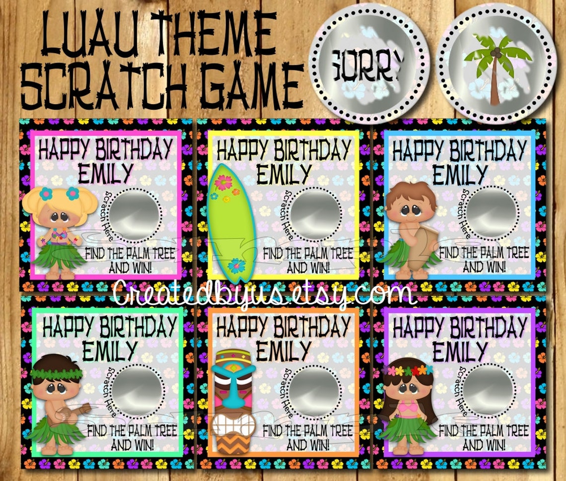 Hawaiian Luau Birthday Game Happy Birthday Scratch off Cards - Etsy