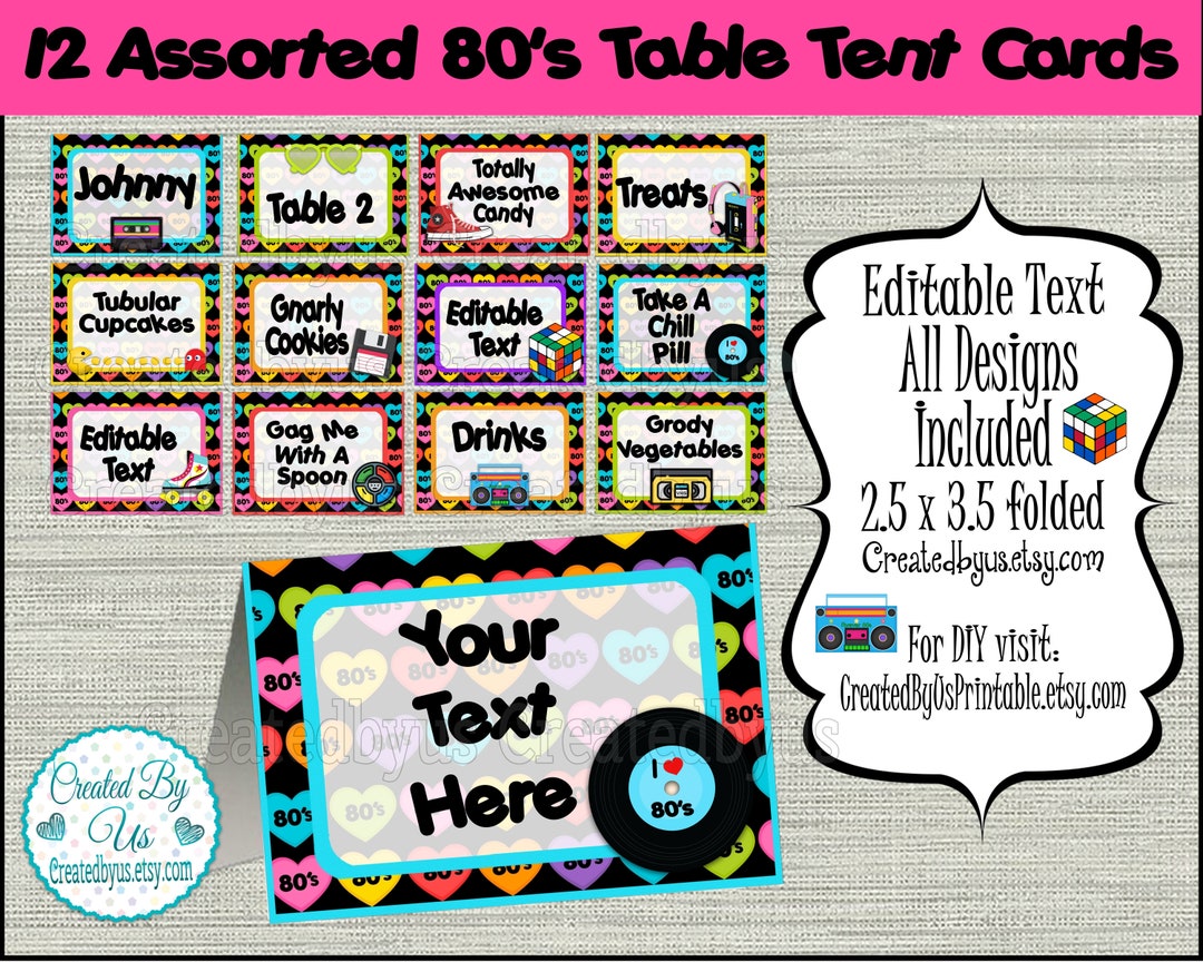 I Love the 80's Name Cards Table Place Cards Table Decoration 80s Food ...