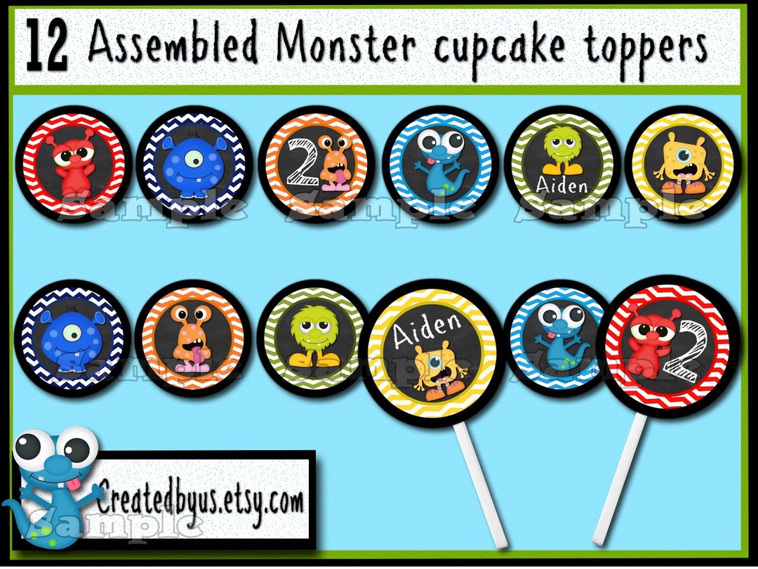 Monster Cupcake Toppers Monster Birthday Party Decorations Custom ...