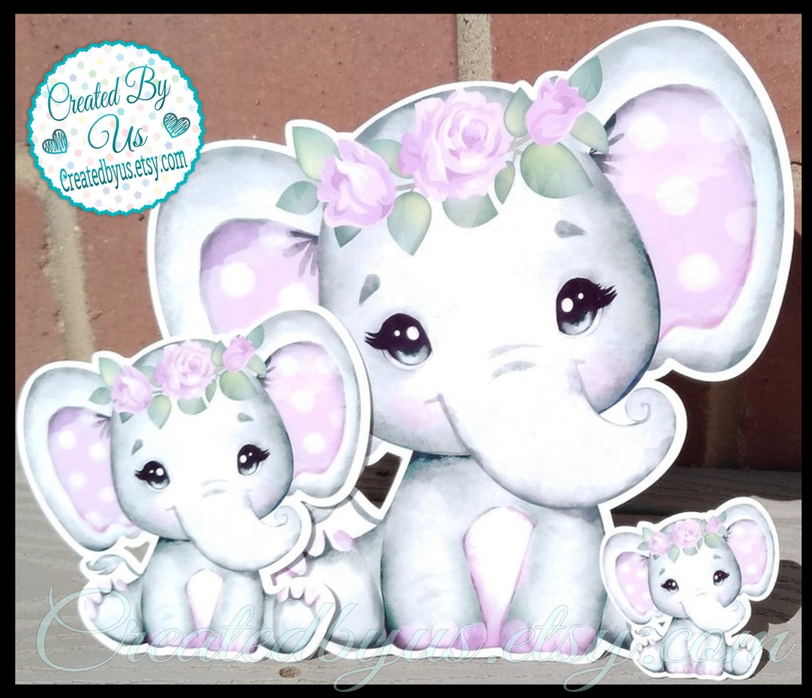 Purple Baby Girl Elephant Cutouts Party Decoration Little Peanut Baby ...