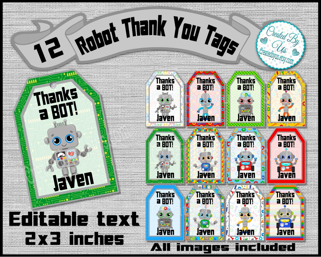 Robot Thank You Tags Robot Baby Shower PERSONALIZED Robot Birthday ...