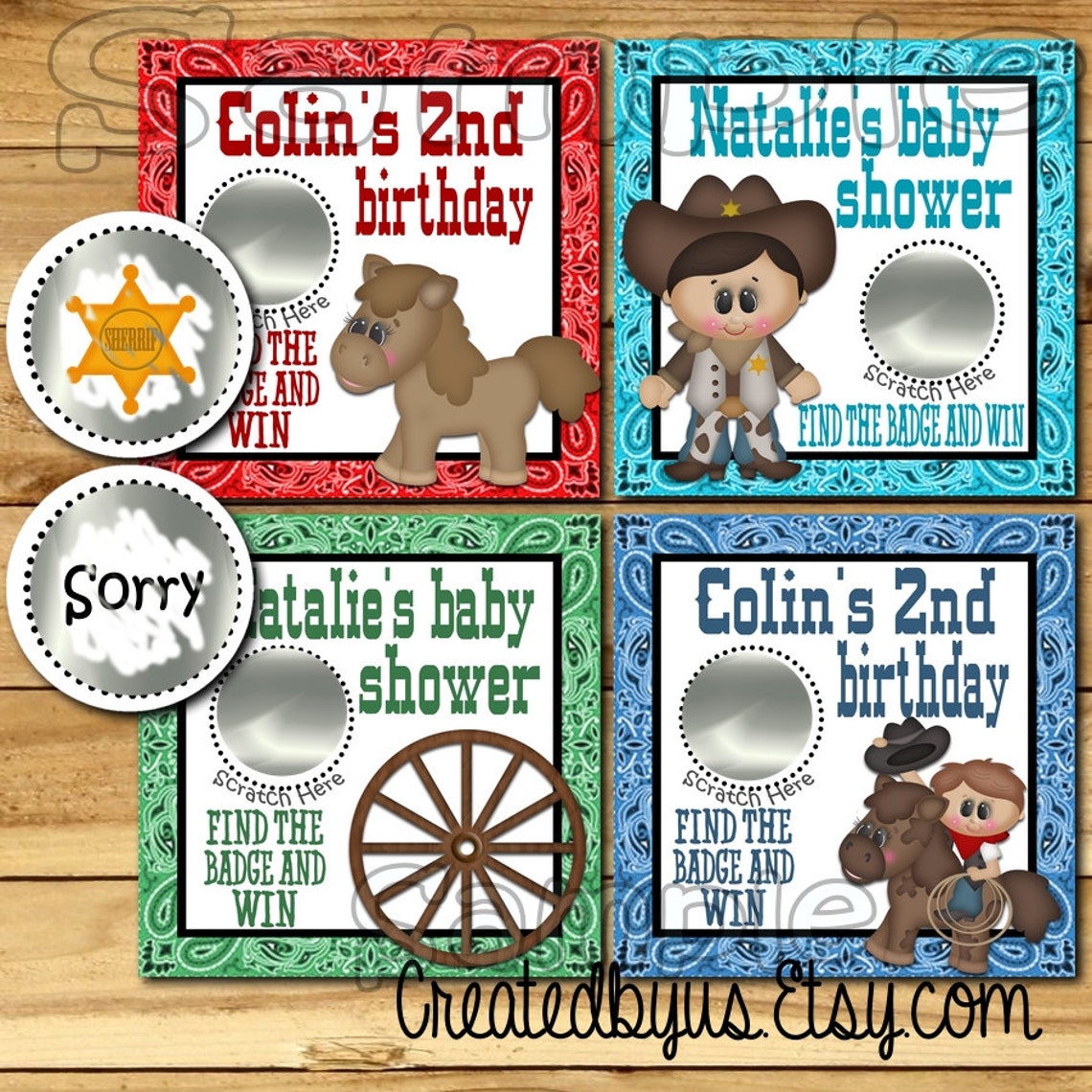 Birthday Scratch off Cards Cowboy Baby Shower Game Cards Party Scratch ...