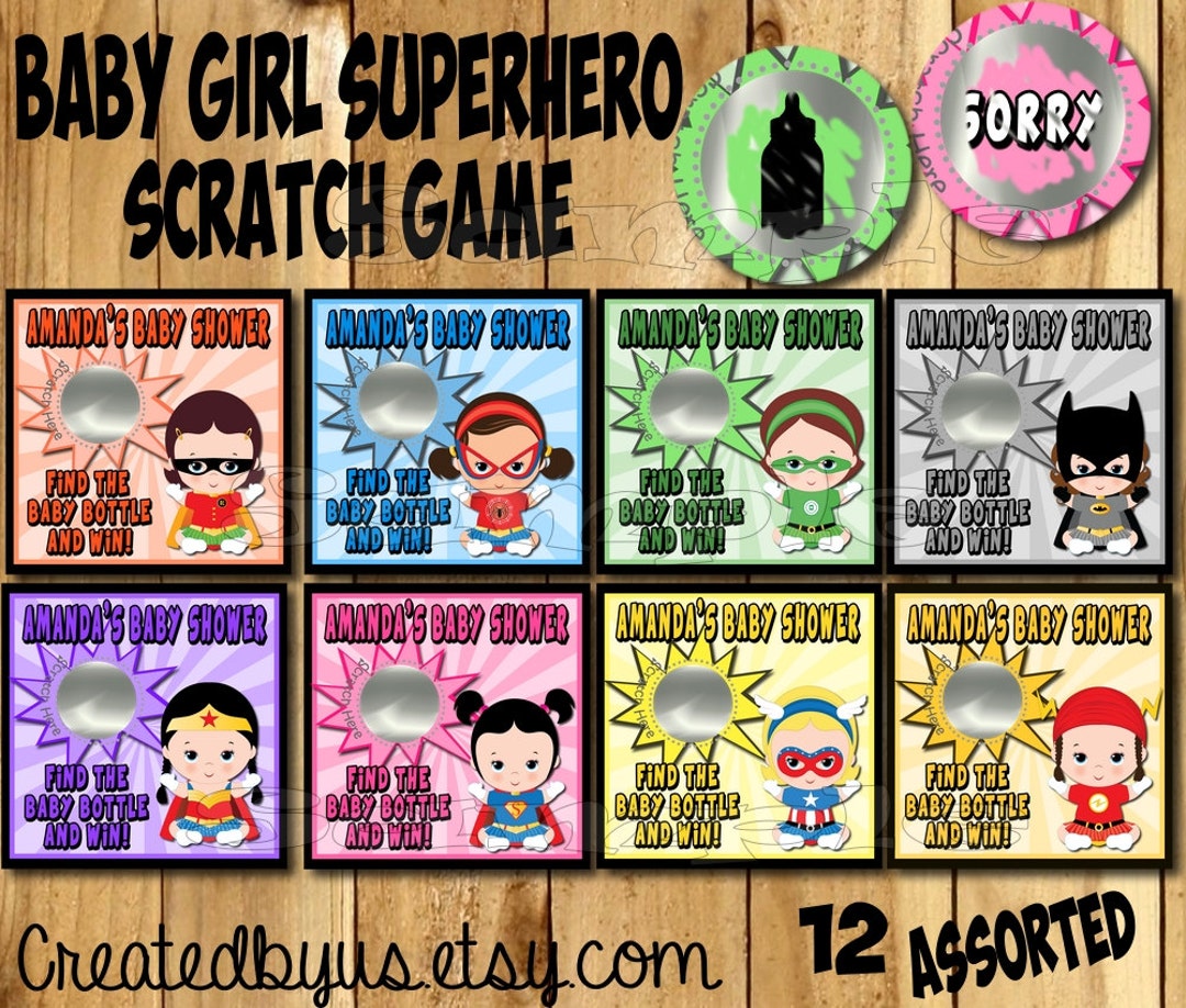 Baby Girl Shower Scratch off Cards Superhero Girl Baby Scratch - Etsy