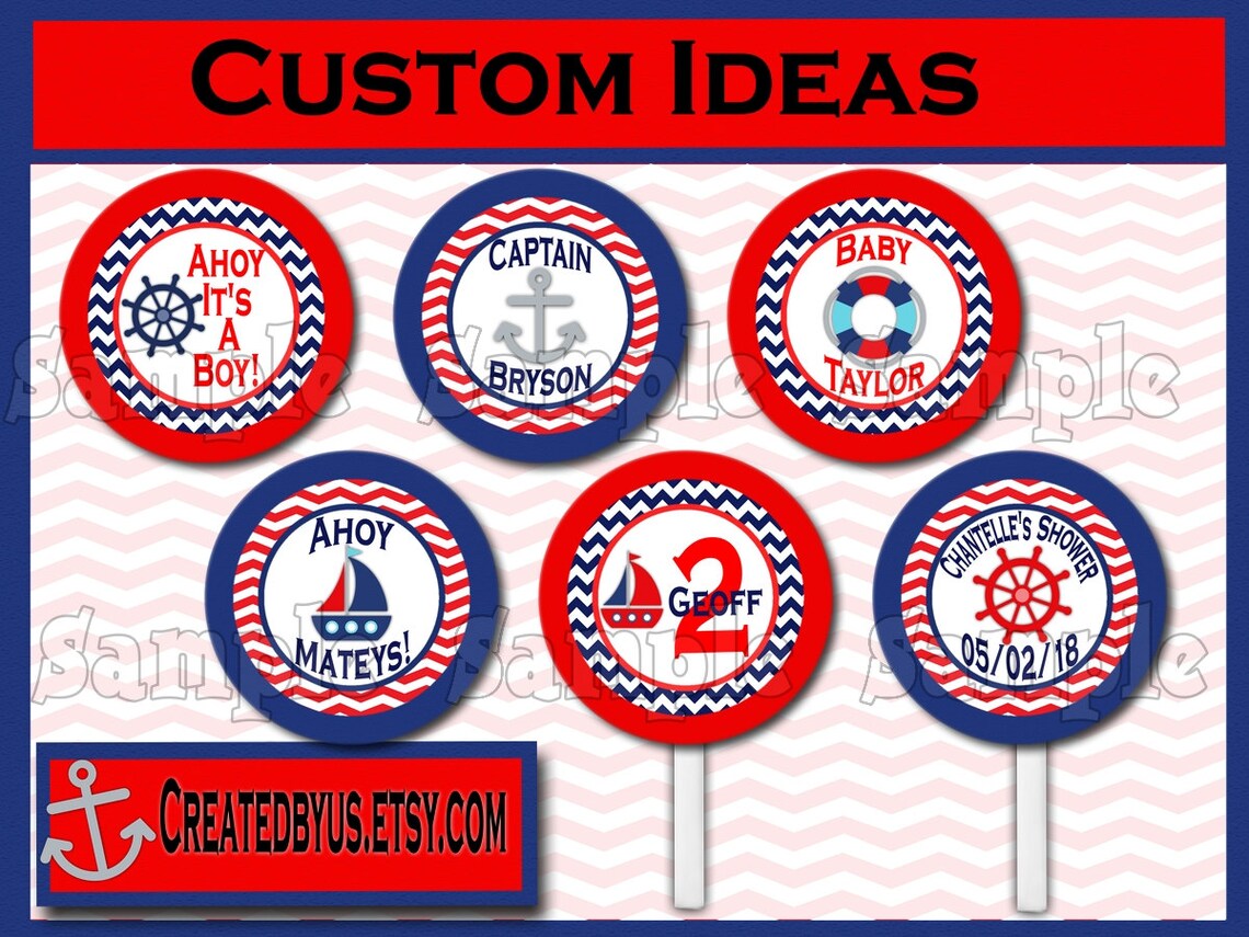 Nautical Cupcake Toppers Nautical Baby shower Decorations | Etsy