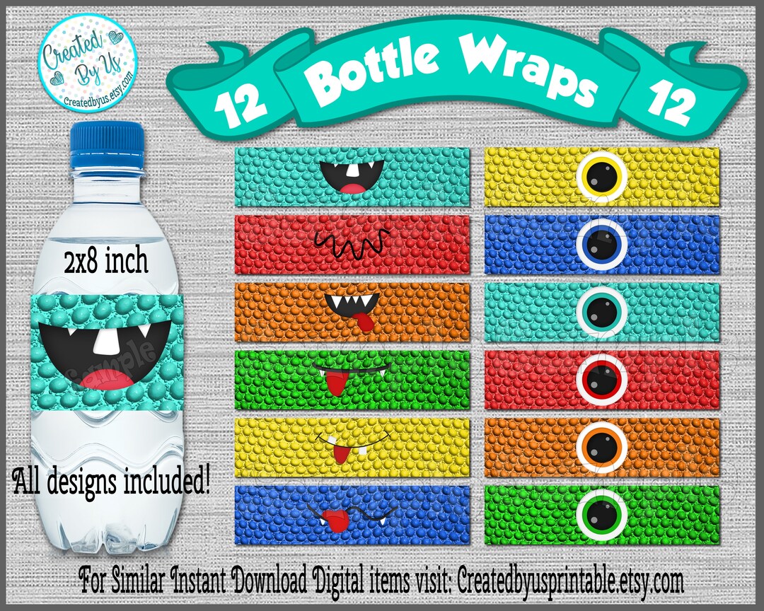 Monster Water Bottle Labels Monster Birthday Decorations Monster Baby ...