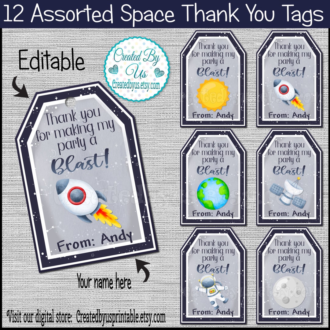 Spacethank You Tags Editable Outer Space Birthday Party Tags ...