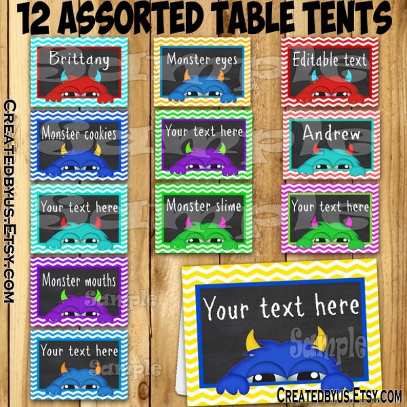 Monster Table Place Cards Monster Food Tent Cards Name Cards Table ...