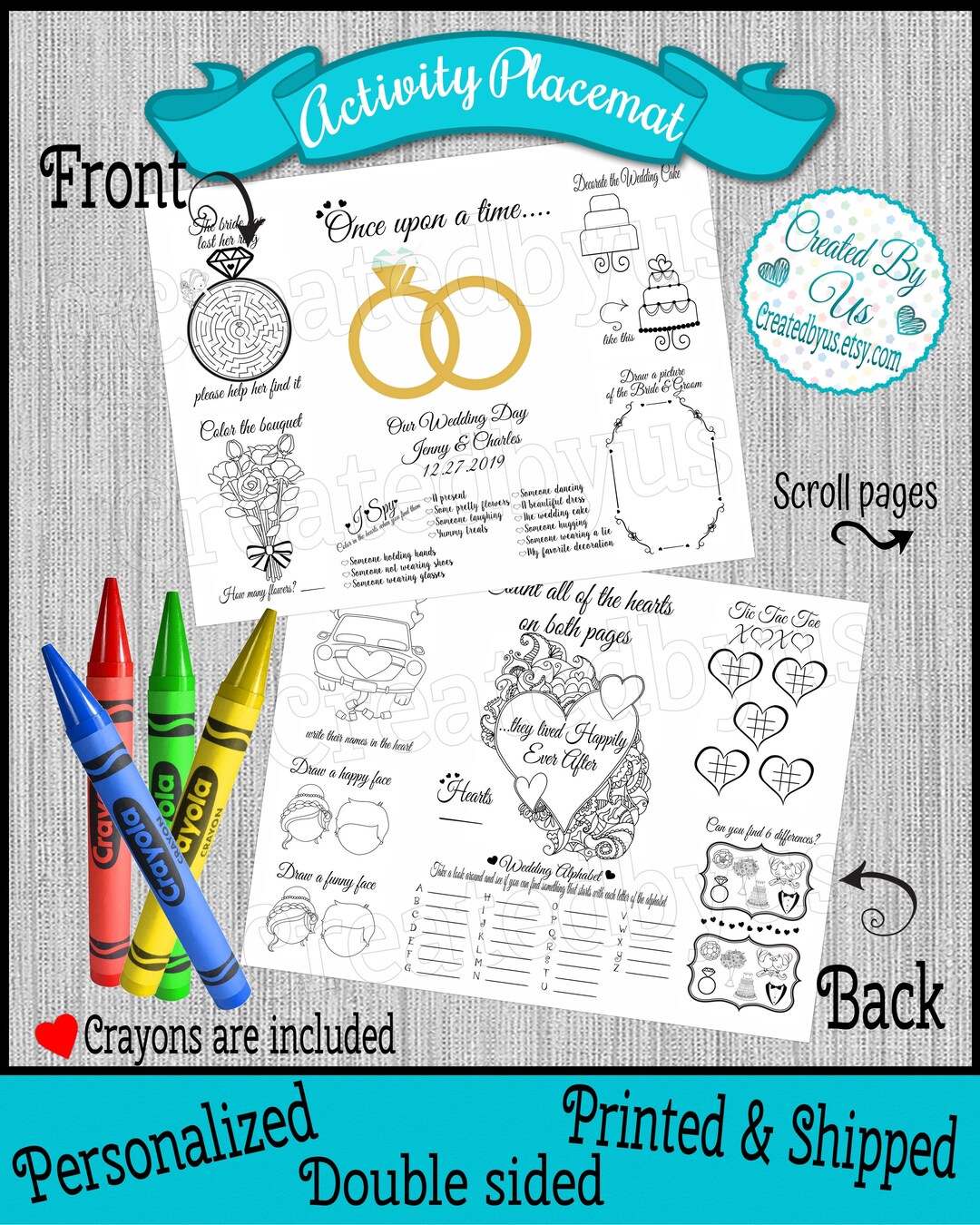 Custom Wedding Coloring Placemats Kids Wedding Activities Activity Mat ...