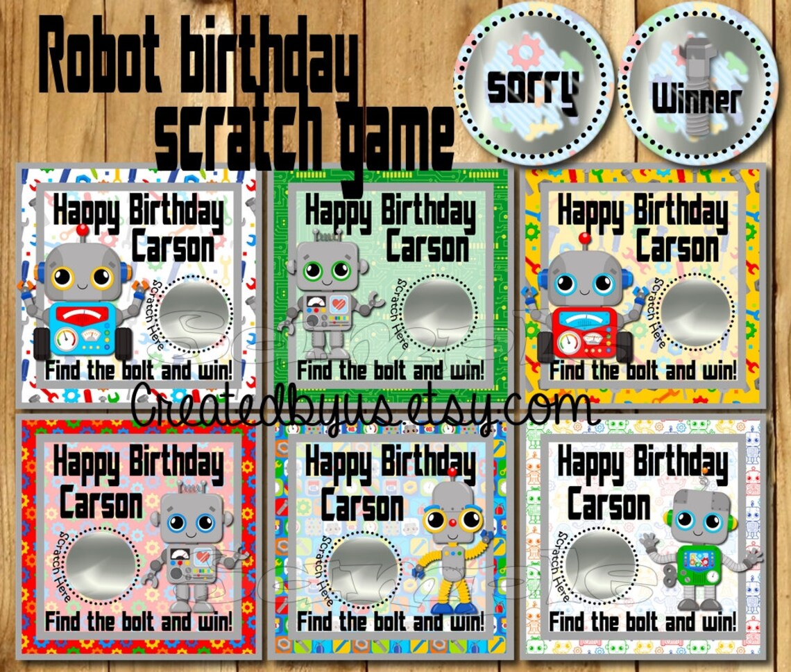 Happy Birthday Scratch off Cards Robot Birthday Party Game - Etsy