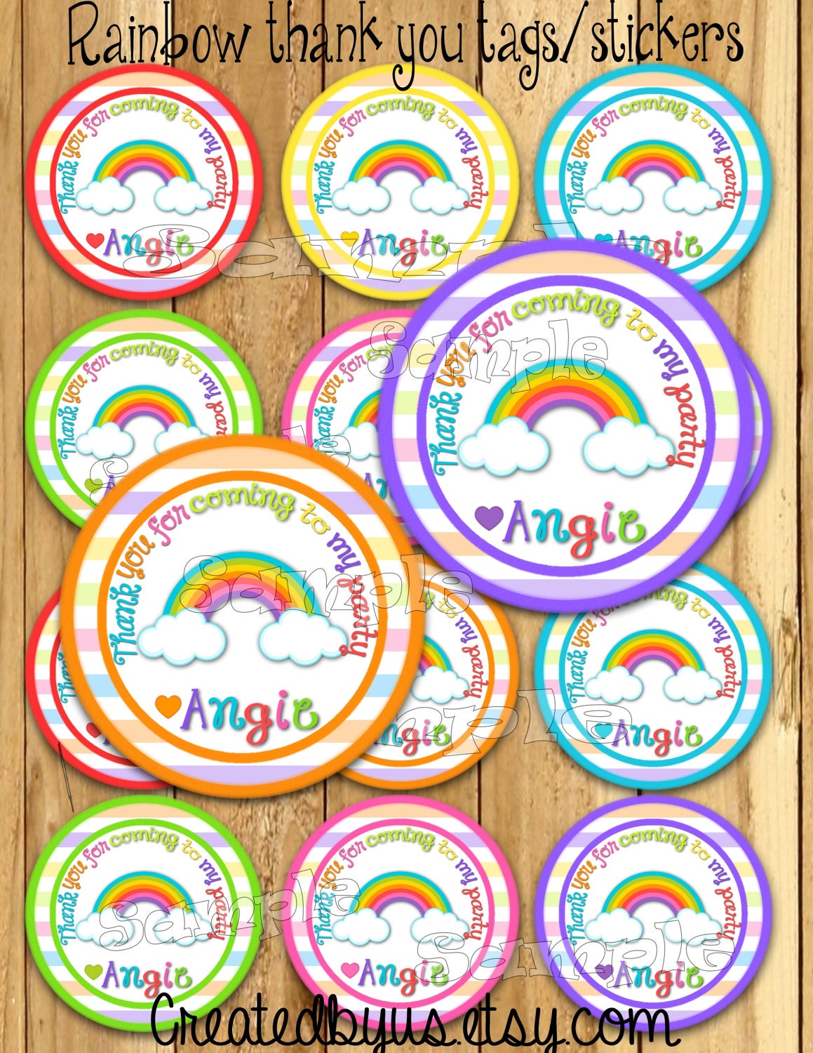 Rainbow Thank you tags Rainbow stickers Rain bow Party favor | Etsy