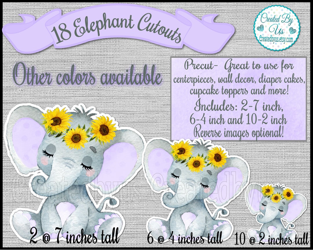 Girl Baby Elephant Cutout Decoration Watercolor Sleeping Elephant Baby ...