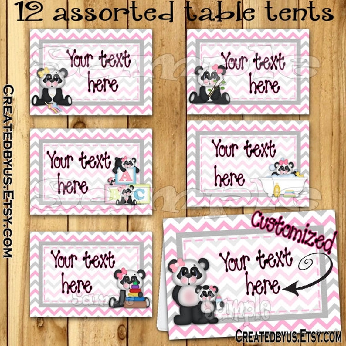Panda Food Tent Cards Panda Baby Girl Name Cards Place Cards Table ...