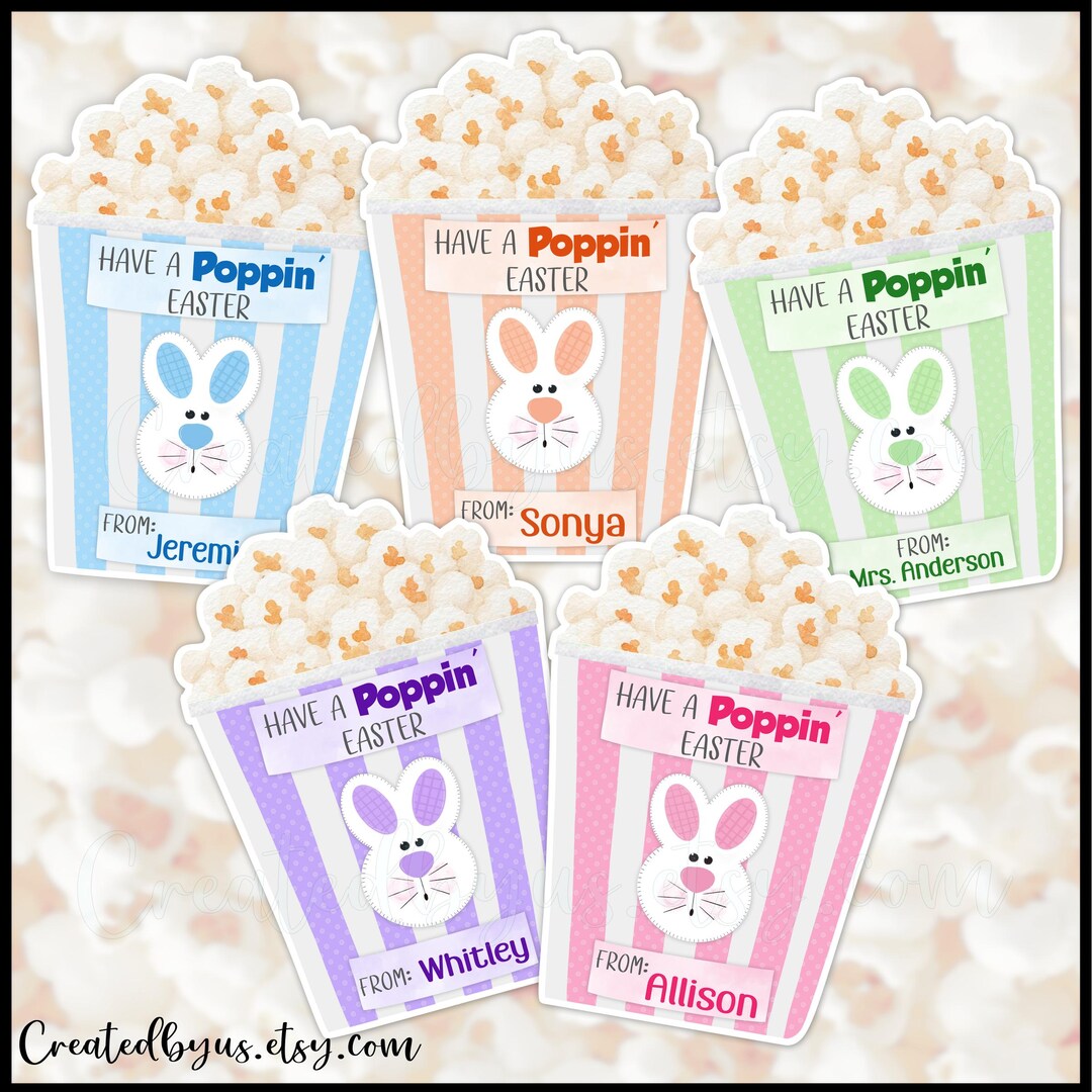 Poppin' Easter Labels, Easter Popcorn Stickers, Kids Custom Easter ...