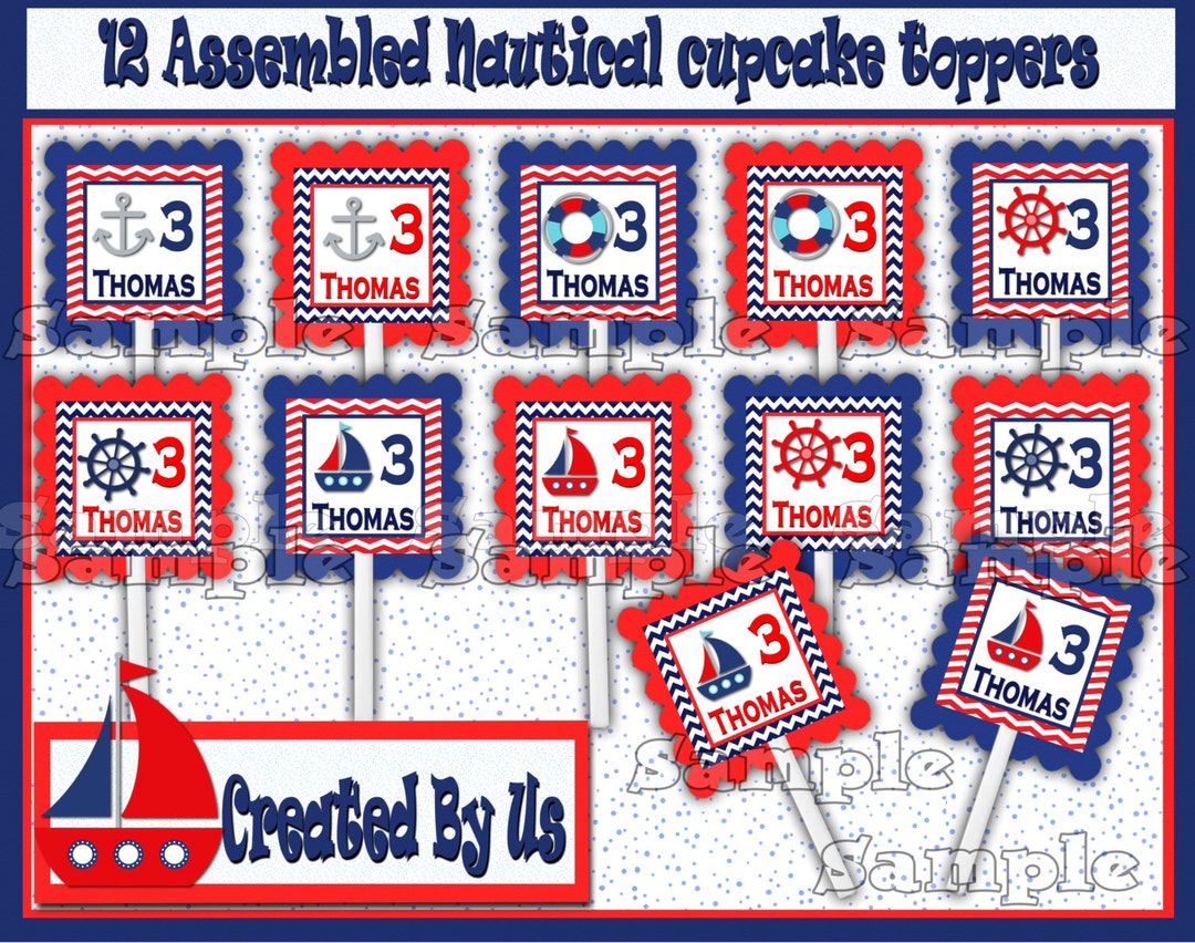 Boy Nautical Cupcake Toppers Nautical Birthday Party Decorations ...