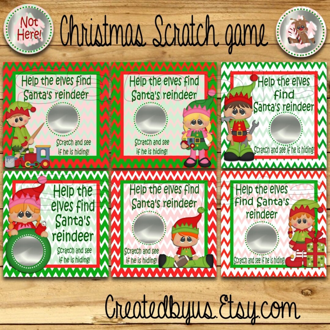 Childrens Christmas Scratch off Game Cards Christmas Party Game Scratch ...