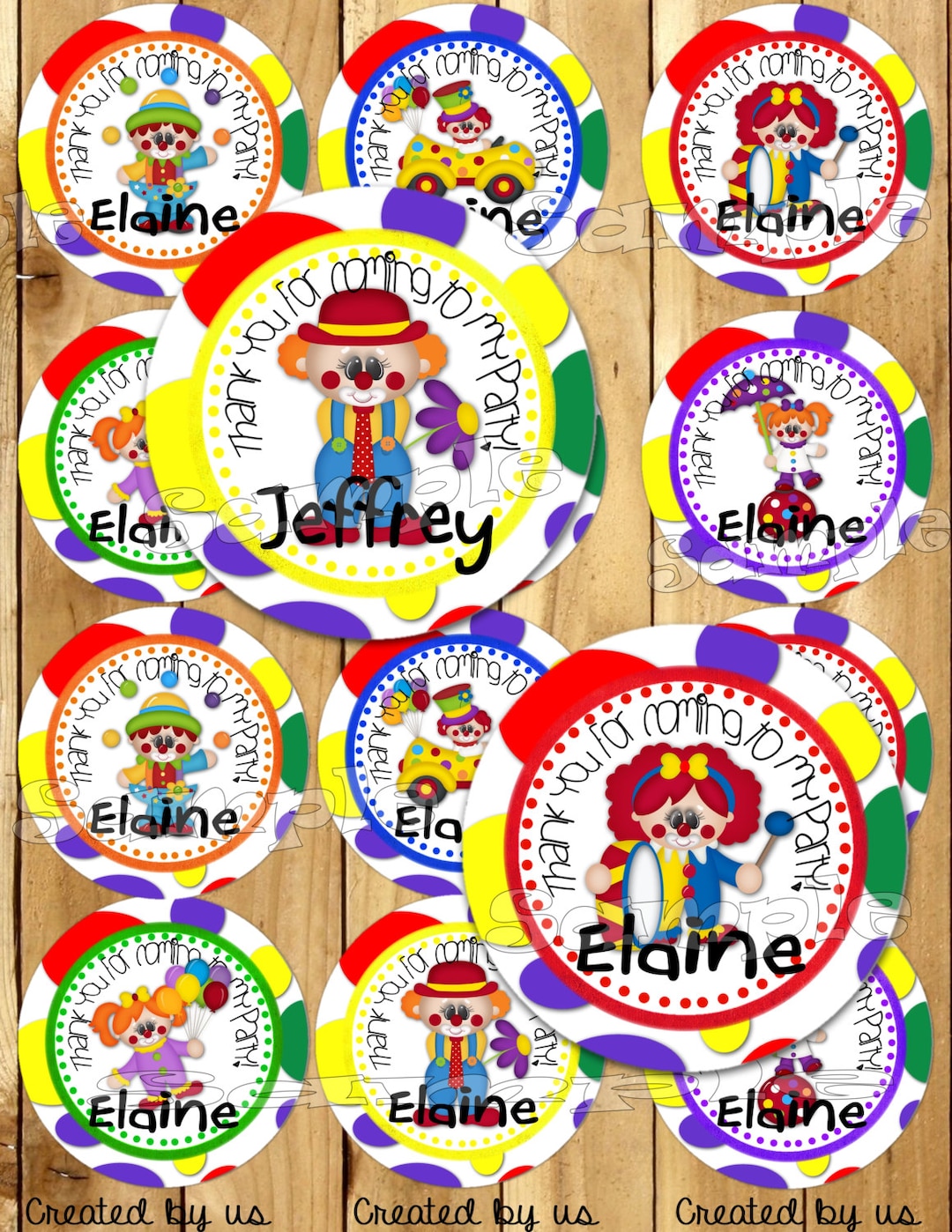 Circus Birthday Stickers Party Favor Clown Tags Thank You Tag Gift Tag ...