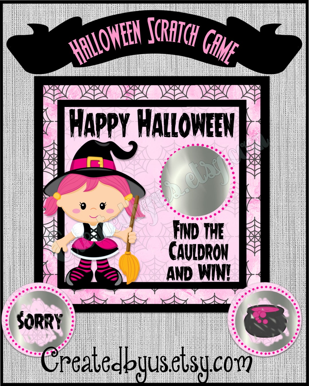 Halloween Pink Witch Game Scratch off Cards Halloween Party Game ...