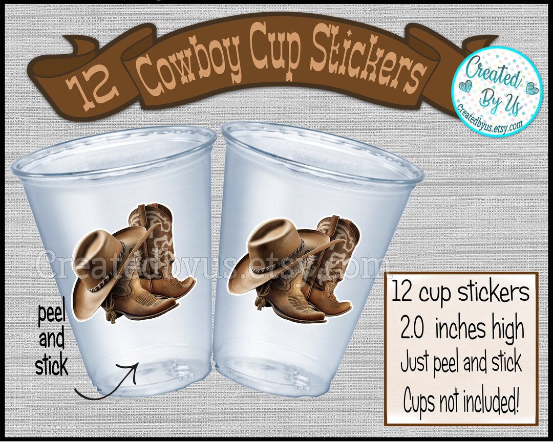 Cowboy Party Cup Stickers Cowboy Boots Disposable Cup Stickers Cowboy ...