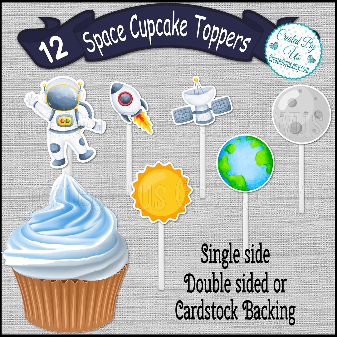Space Cupcake Toppers Galaxy Birthday Astronaut Party Cupcake Picks ...