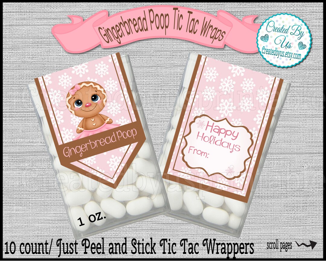 Girl Gingerbread Poop Tic Tac Labels Stocking Stuffers Christmas Favors ...