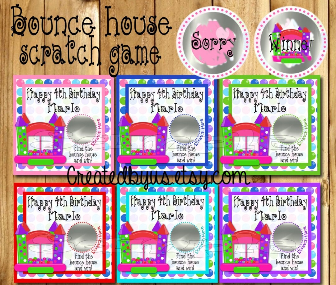 Bounce House Birthday Game Happy Birthday Scratch off Cards Girl Jump ...
