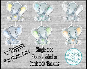 Boy Elephant Cupcake Toppers Watercolor Cute Elephant Baby | Etsy