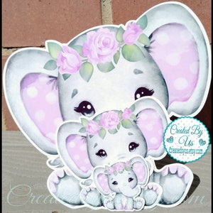 Purple Baby Girl Elephant Cutouts Party Decoration Little Peanut Baby ...