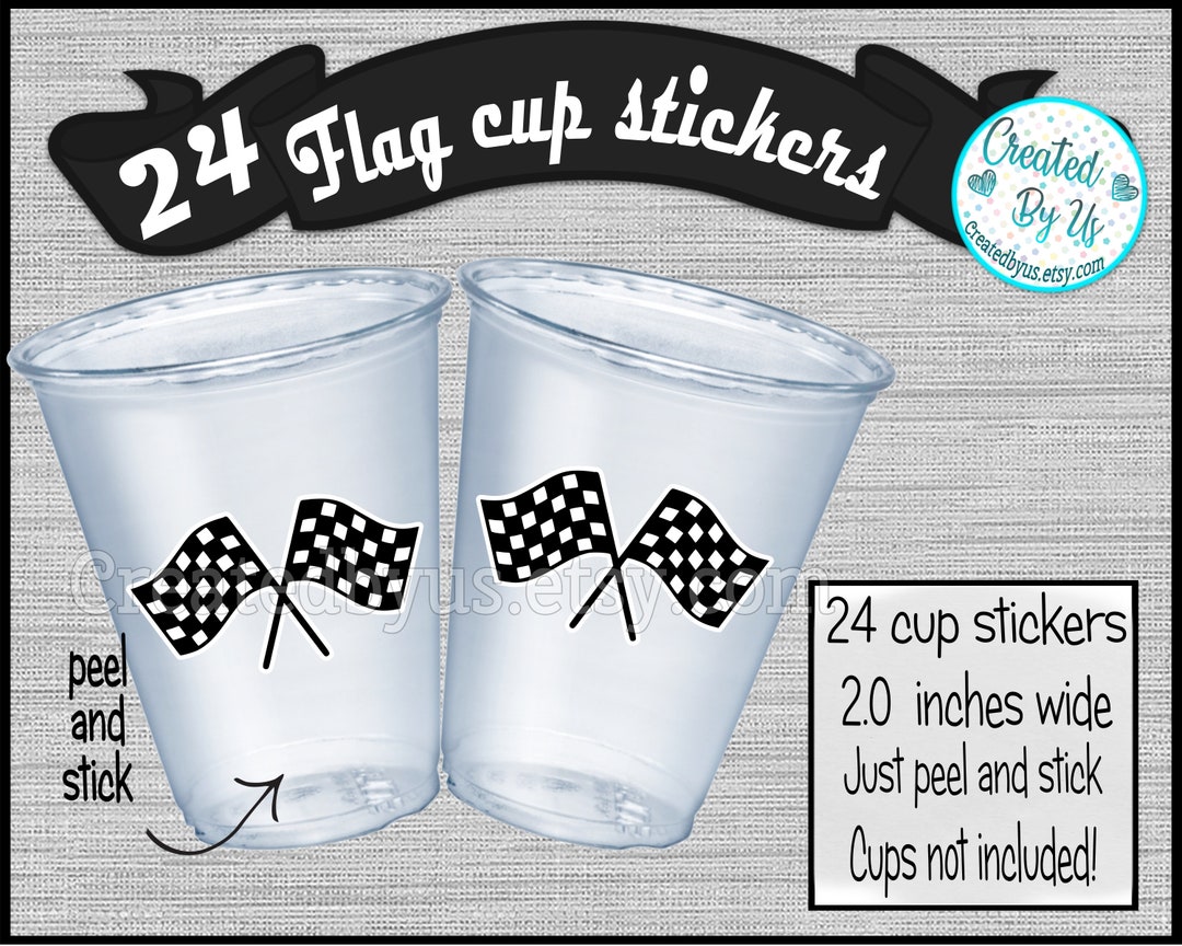 Racing Party Cup Stickers Checkered Flag Sticker Racing Birthday Decal ...