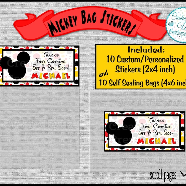 Mickey Mouse Birthday Thank You Bag Stickers - Etsy