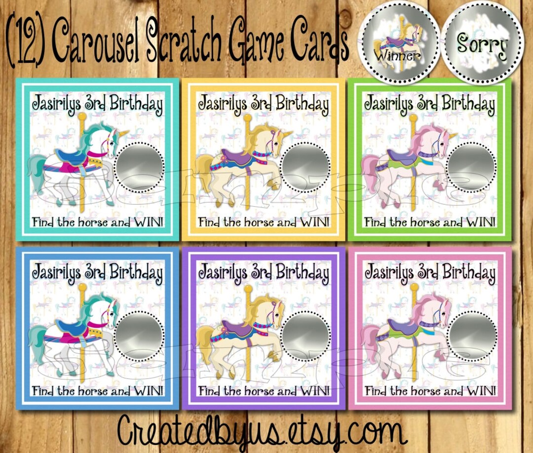 Carousel Birthday Game Happy Birthday Scratch off Cards Carousel Party ...