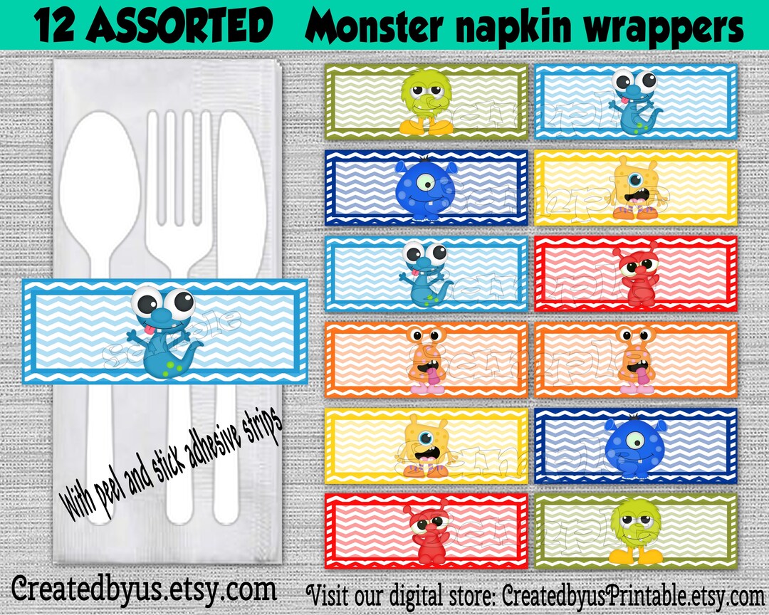 Monster Napkin Wraps Monster Baby Shower Decorations Monster Birthday ...