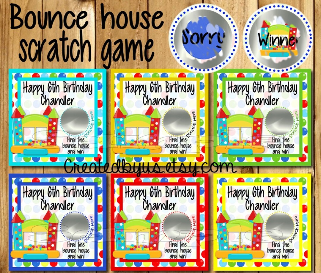 Bounce House Birthday Game Happy Birthday Scratch off Cards Boy Jump ...