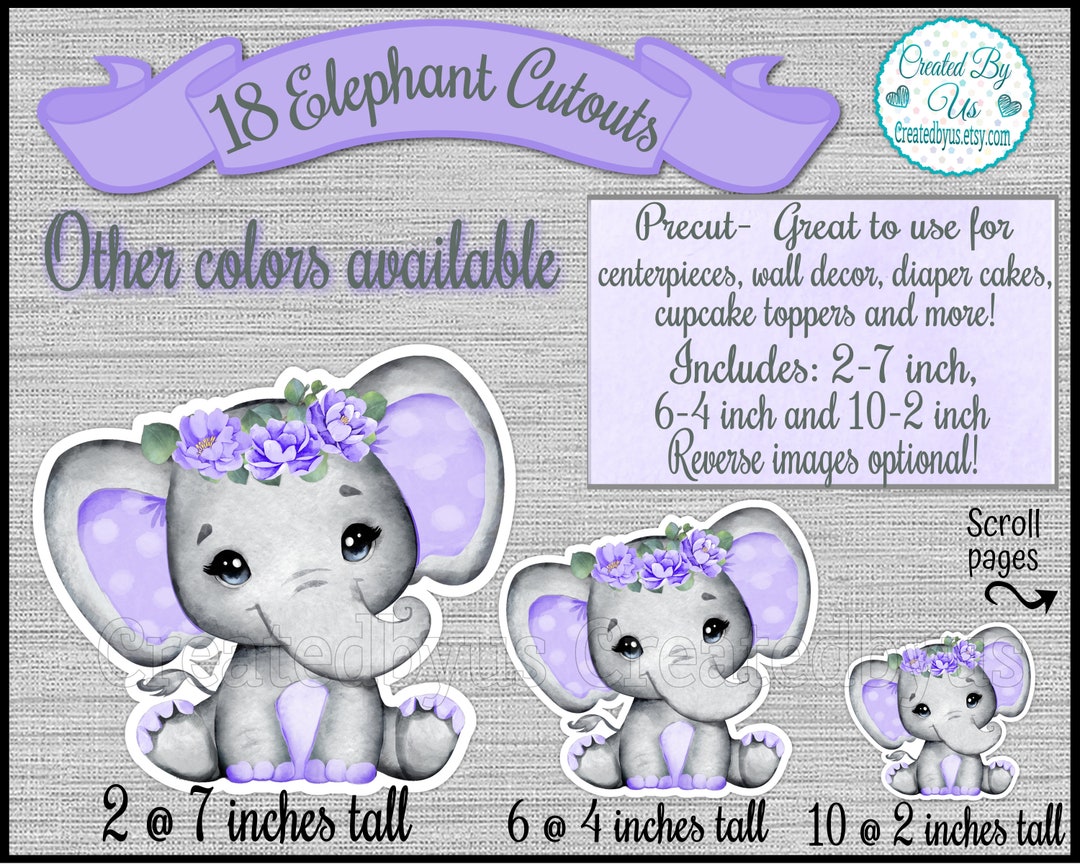 Purple Baby Girl Elephant Cutouts Party Decoration Little Peanut Baby ...