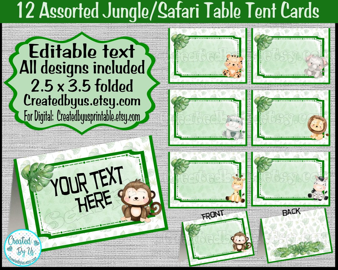 Jungle Safari Food Tent Cards Safari Baby Shower Tent Cards Name Cards ...