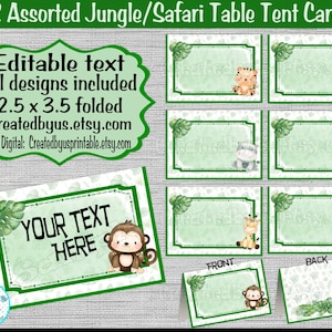 Jungle Safari Food Tent Cards Safari Baby Shower Tent Cards Name Cards ...