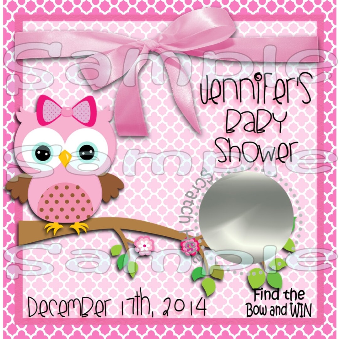 Baby Girl Scratch off Cards Owl Baby Shower Game Scratch Tags Party ...