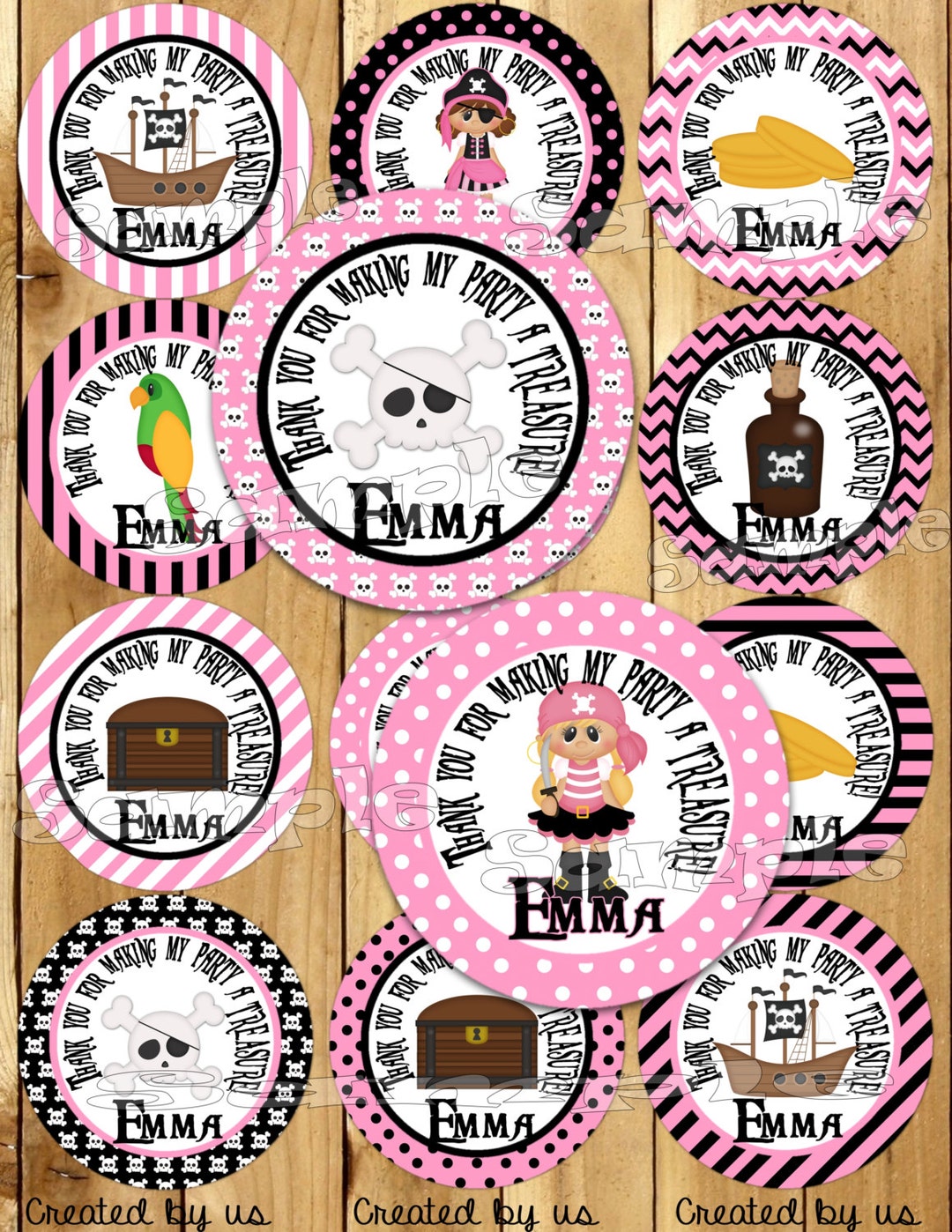 Pirate Girl Birthday Stickers Party Favor Tags Thank You Tags Gift Tag ...