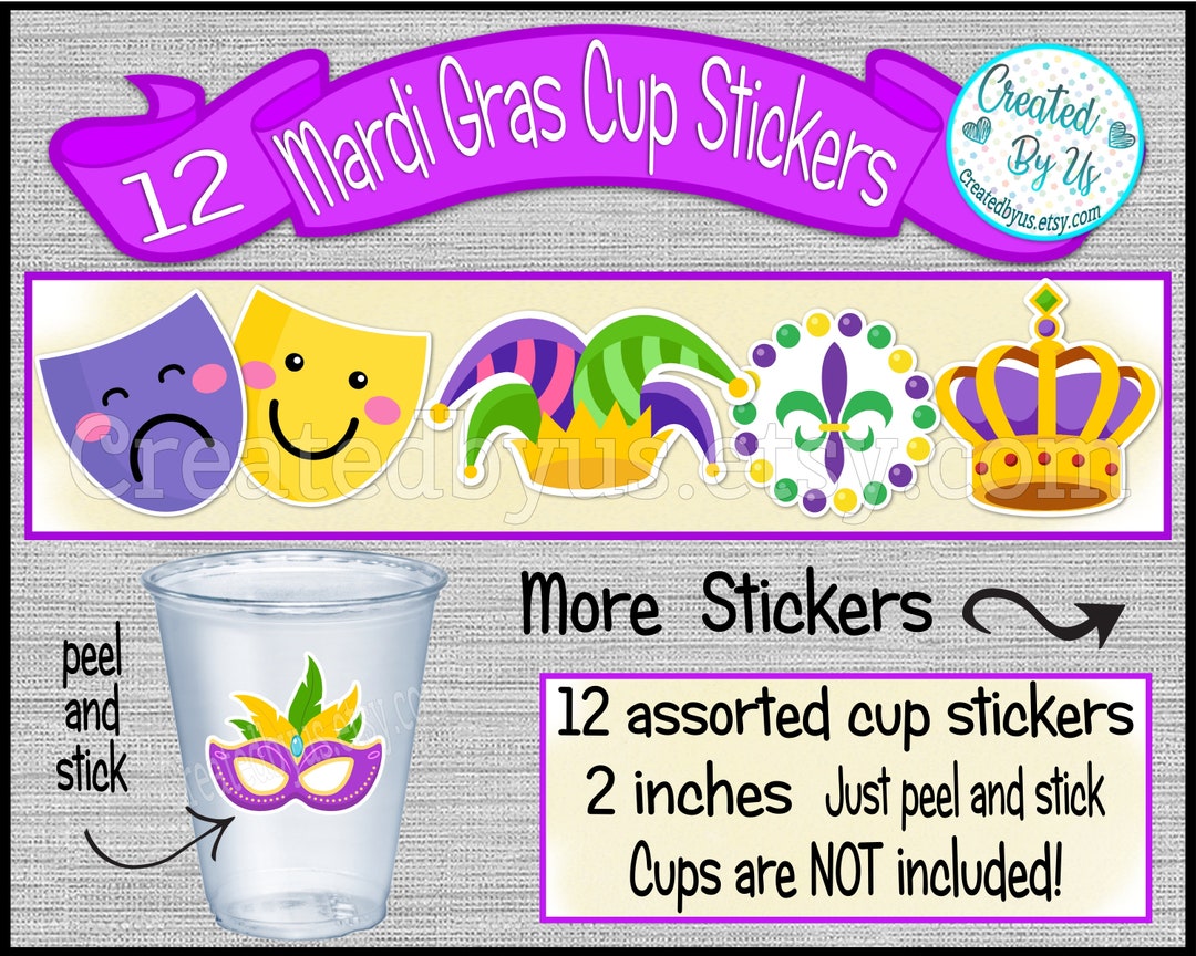 Mardi Gras Party Cup Stickers Mardi Gras Cup Stickers Disposable Cup ...