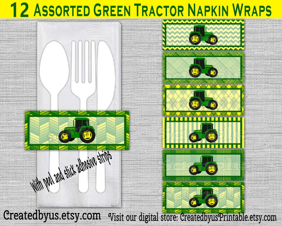 Tractor Napkin Wrappers Tractor Birthday Decorations Green and Yellow ...