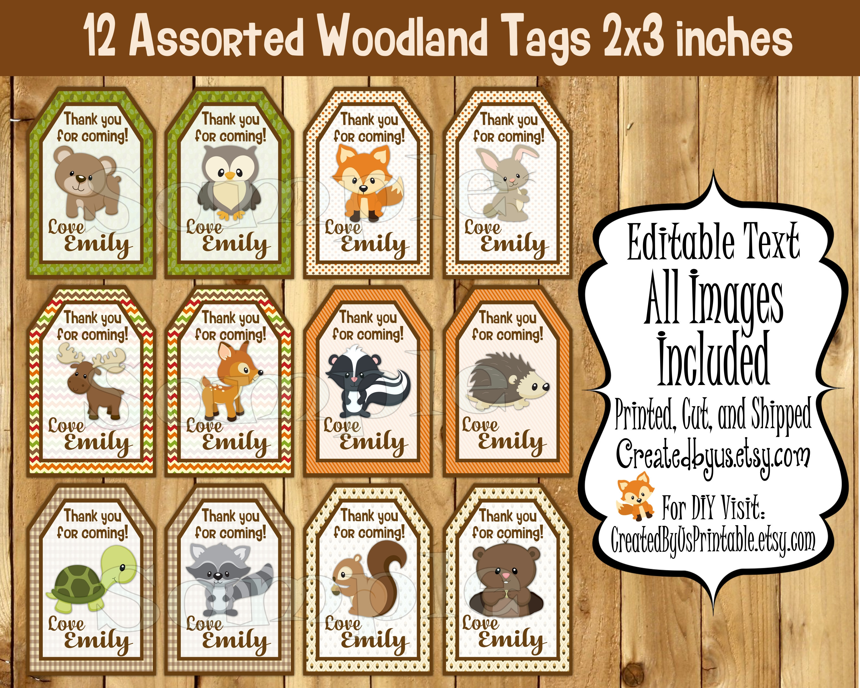 Woodland Thank You Tags Wilderness Birthday Party Tags PERSONALIZED ...
