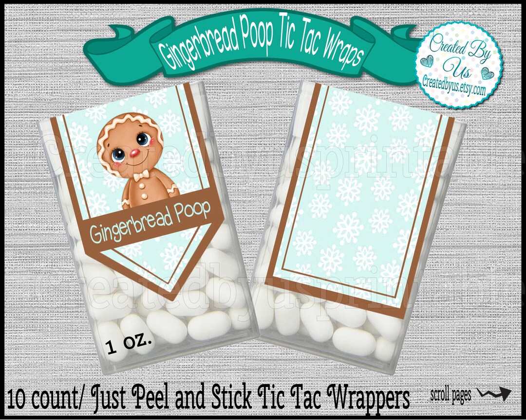 Boy Gingerbread Poop Tic Tac Labels Stocking Stuffers Christmas Favors ...