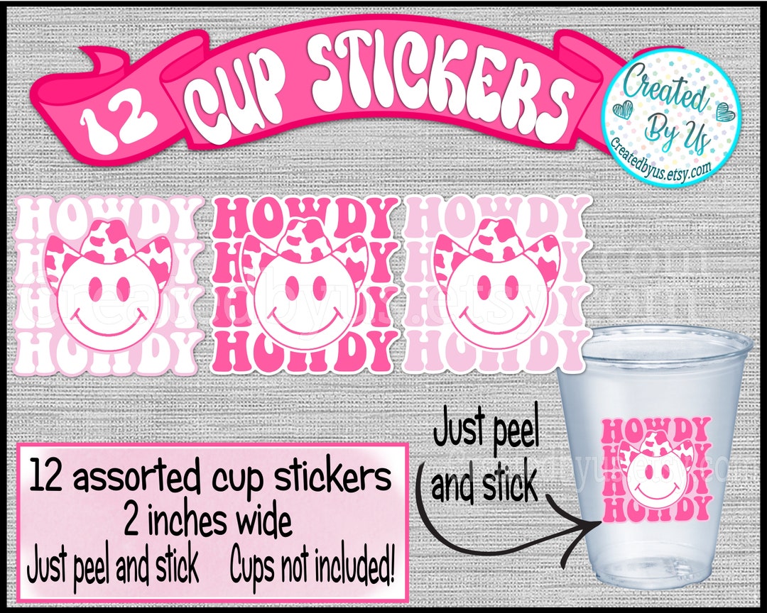 Cowgirl Smiley Face Party Cup Stickers Howdy Disposable Cup Stickers ...