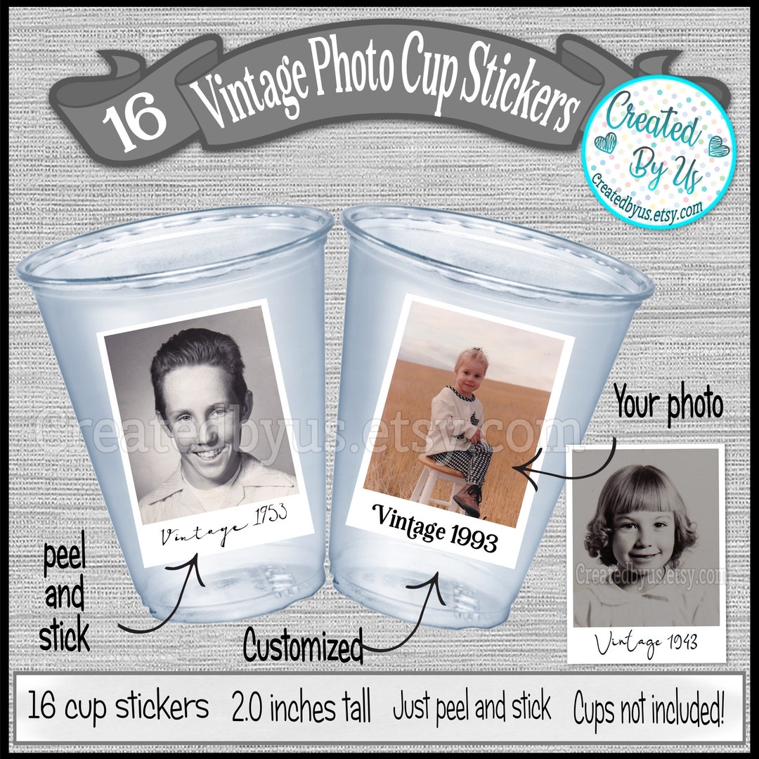 Vintage Party Cup Stickers Photo Cup Stickers Birthday Cup Stickers ...