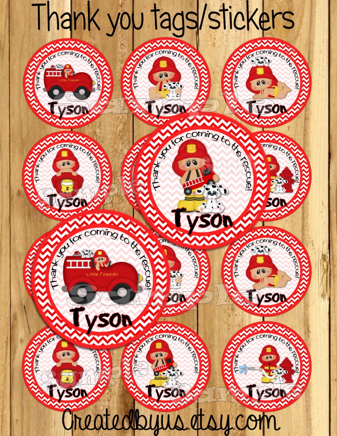 Firetruck Thank You Tags Fireman Stickers Baby Firefighter Party Favor ...