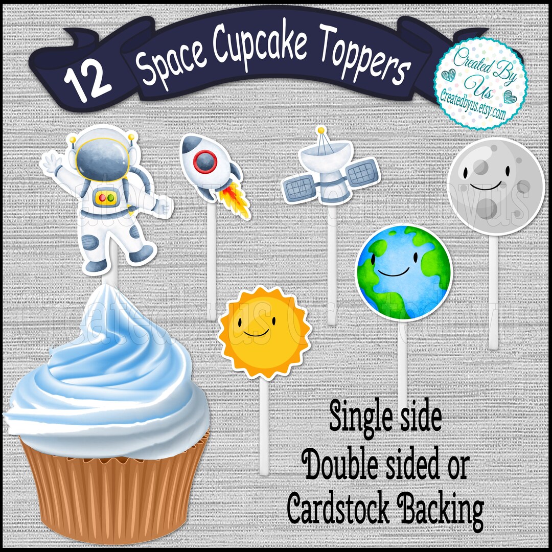 Space Cupcake Toppers Astronaut Party Cupcake Picks Galaxy Birthday ...