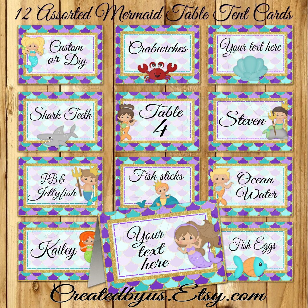 Mermaid Food Tent Cards Ocean Table Cards Name Cards Place Cards Teal ...