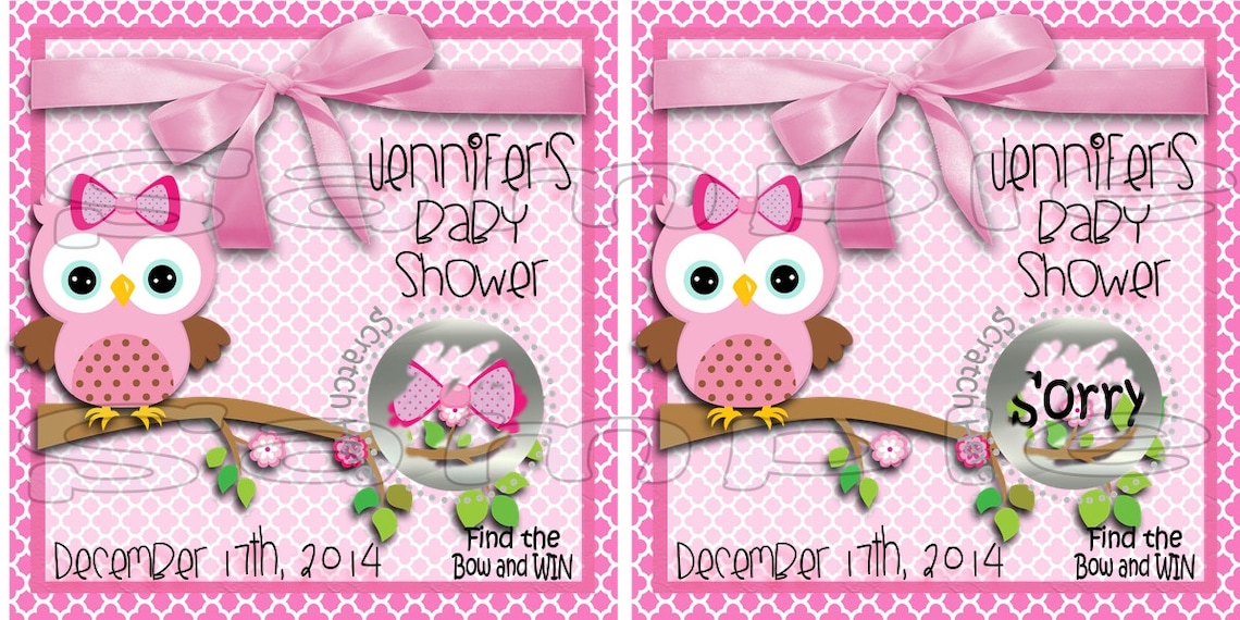 Baby Girl Scratch off Cards Owl Baby Shower Game Scratch Tags Party ...